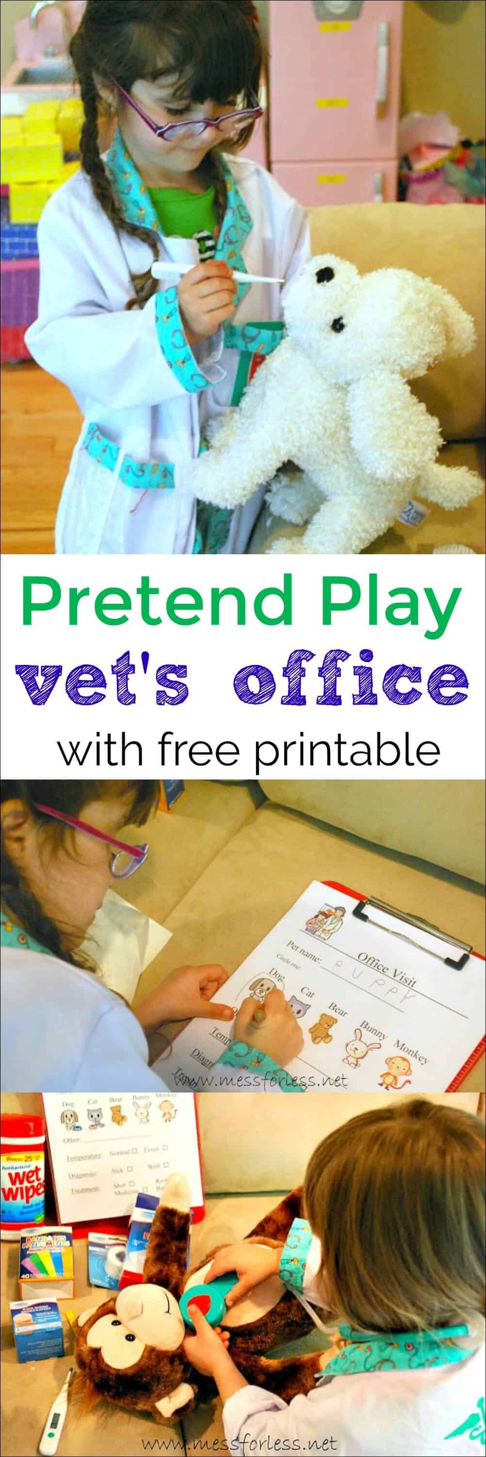 Pretend Play Vet's Office with Free Printable - Mess for Less