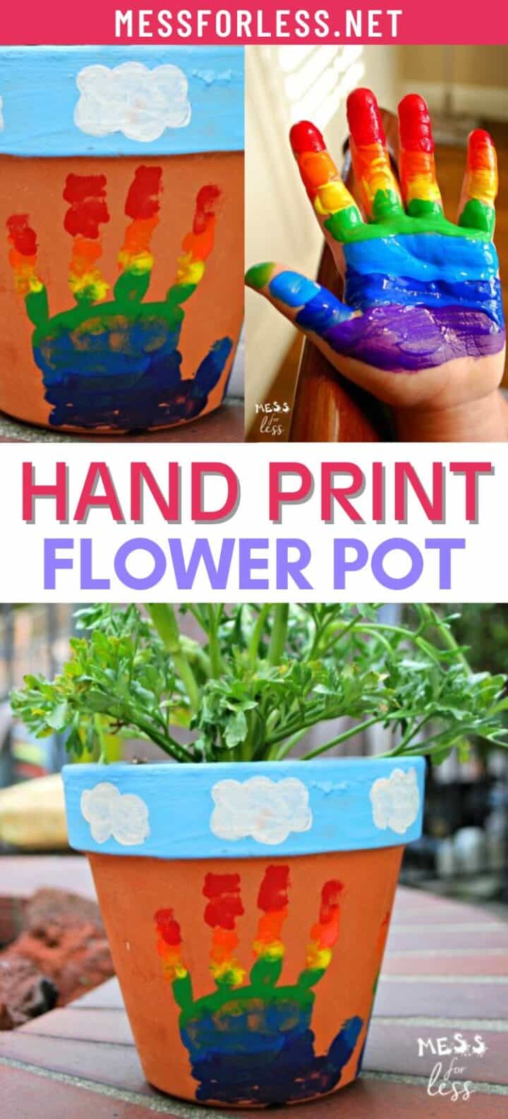 Rainbow Hand Print Flower Pot - Mess for Less