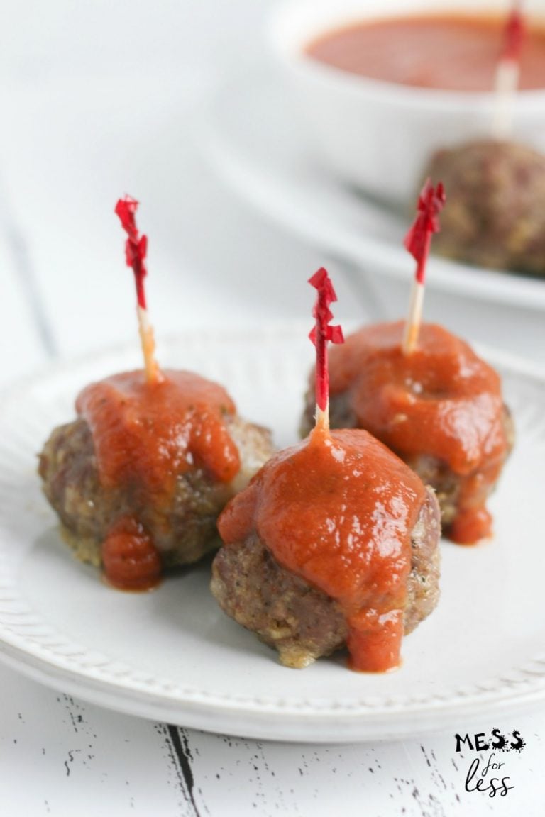 Baked Mozzarella Stuffed Meatballs - Mess for Less