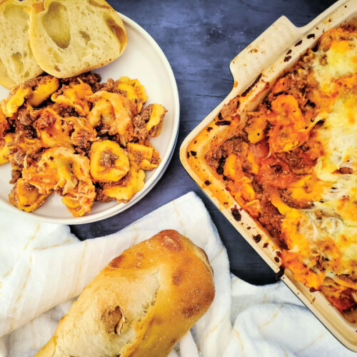 Baked Tortellini with Meat Sauce - Mess for Less