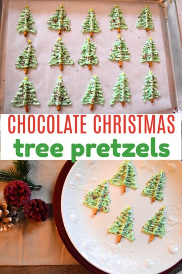 Chocolate Christmas Tree Pretzels - Mess for Less