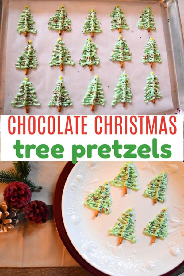 Chocolate Christmas Tree Pretzels - Mess for Less