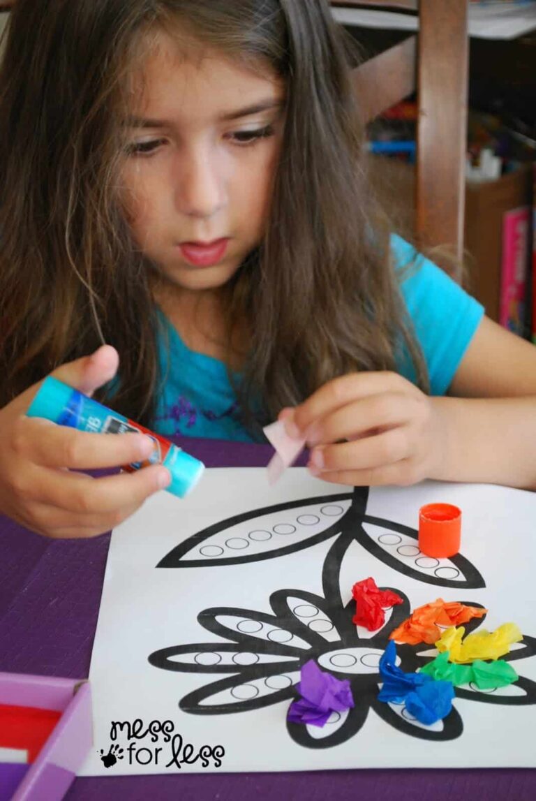 Tissue Paper Flower Art Activity - Mess for Less
