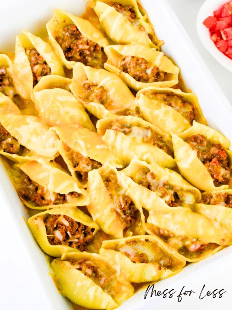 Taco Stuffed Shells Casserole - Mess for Less
