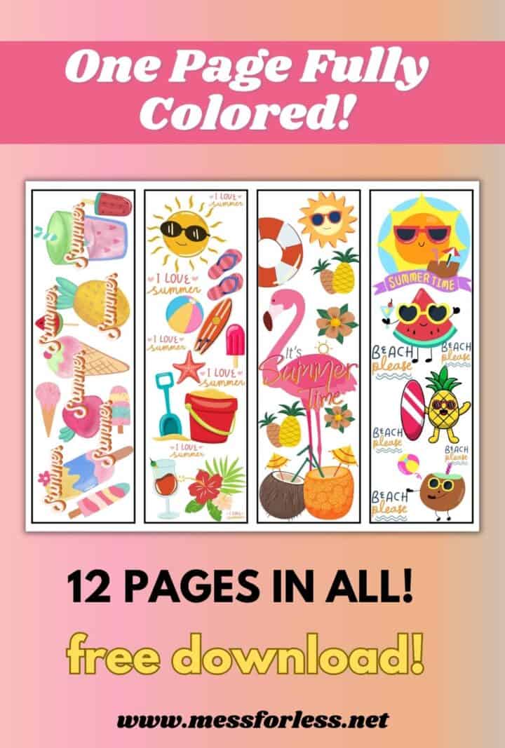 Summer Bookmarks To Color - Mess for Less