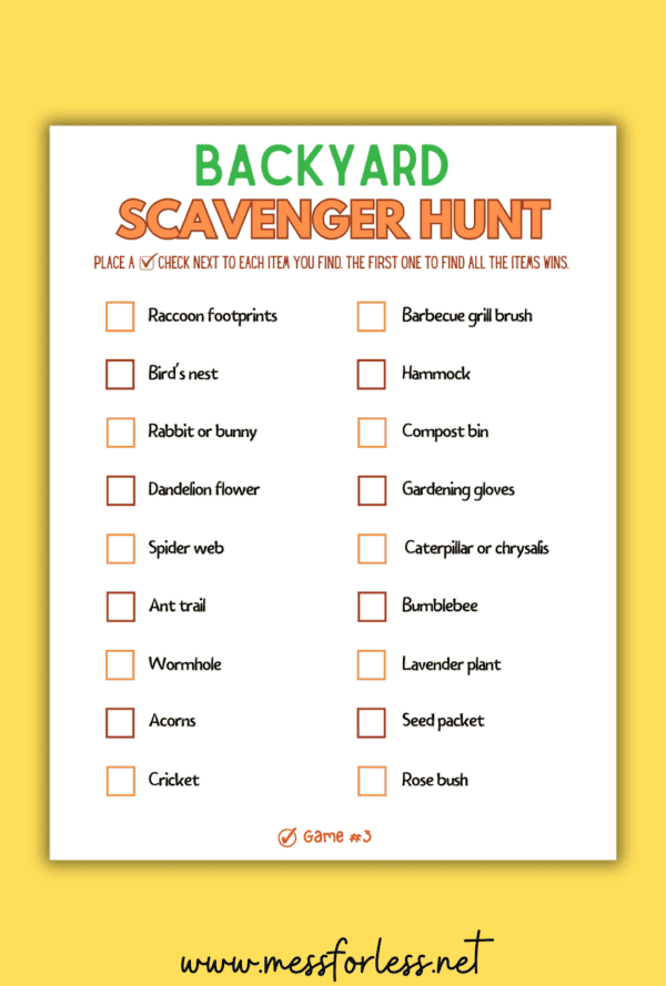 Backyard Scavenger Hunt - Mess for Less