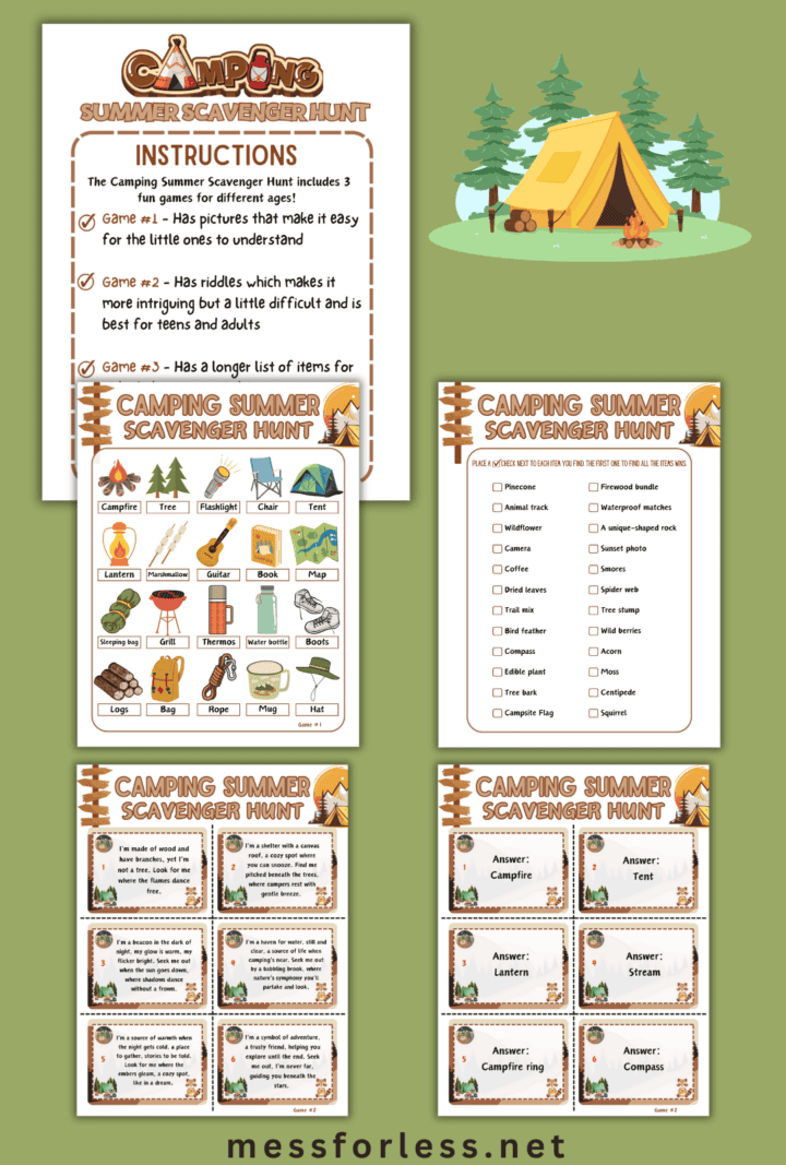 Camping Scavenger Hunt Printables - Mess for Less