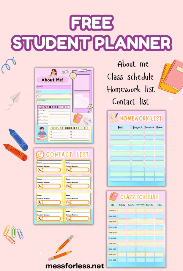Free Printable Student Planner - Mess for Less