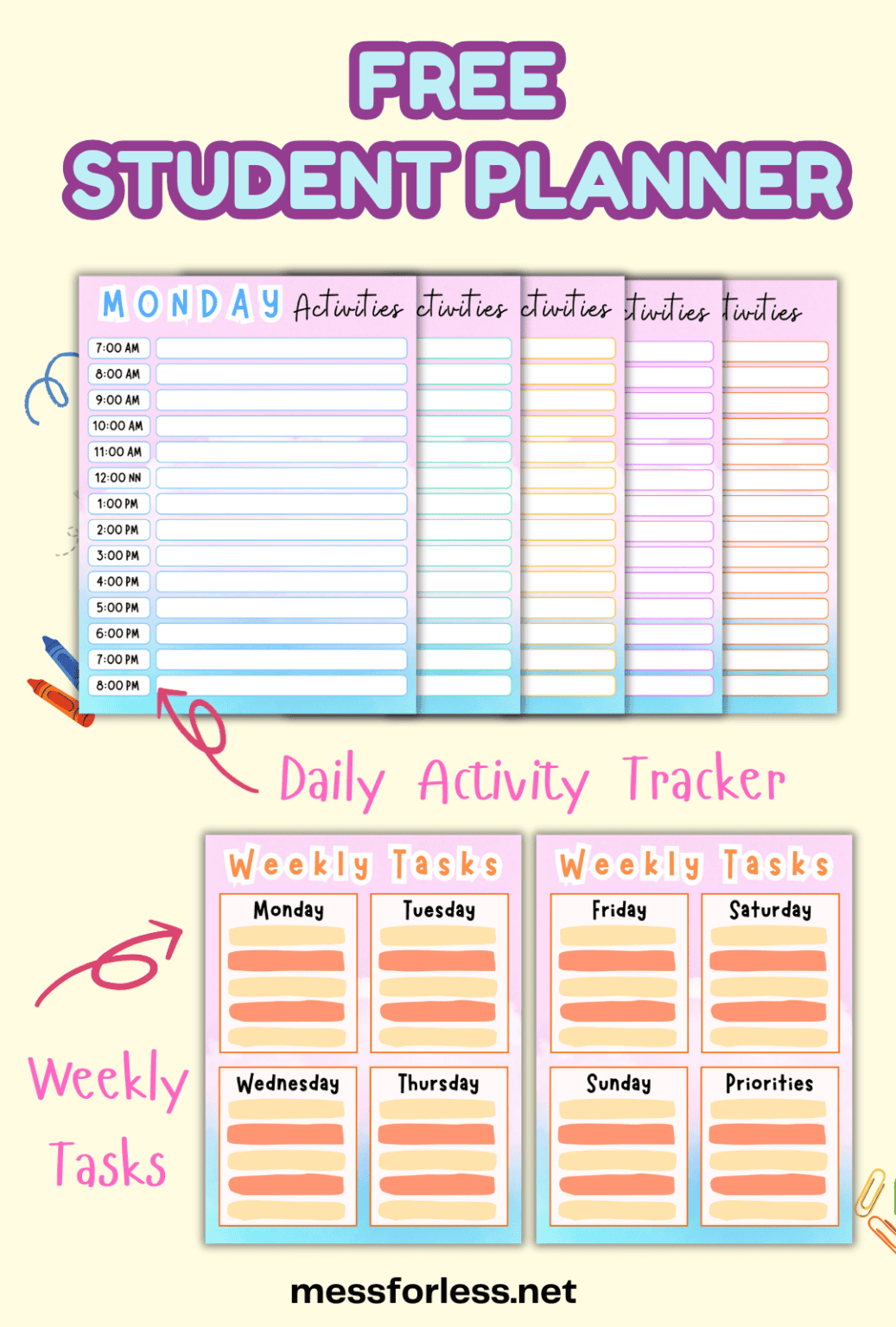 Free Printable Student Planner - Mess for Less