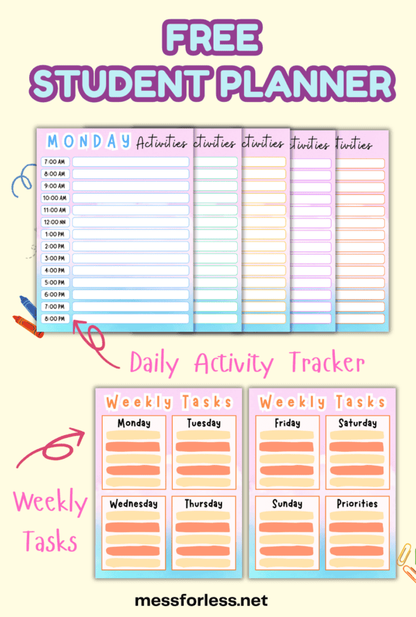 Free Printable Student Planner - Mess for Less