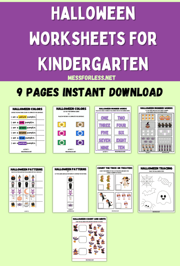 Halloween Worksheets For Kindergarten - Mess for Less