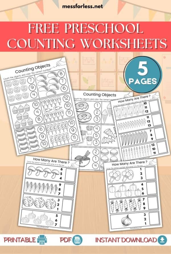 Preschool Counting Worksheets - Mess for Less