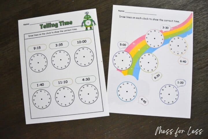 Telling Time Worksheets - Mess for Less