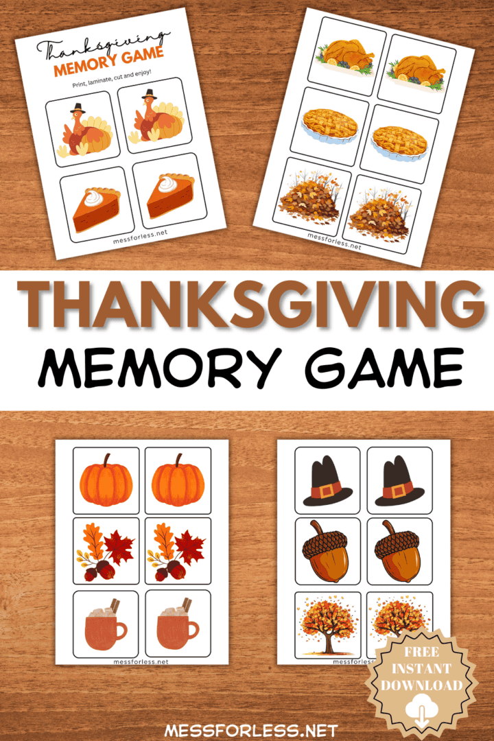 Thanksgiving Memory Game Printable - Mess for Less
