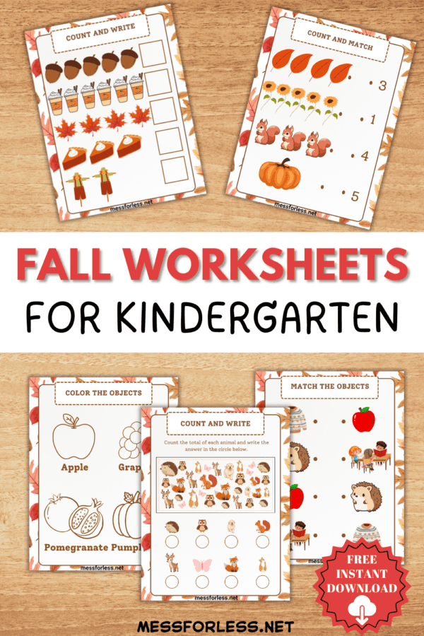 Fall Worksheets For Kindergarten - Mess for Less