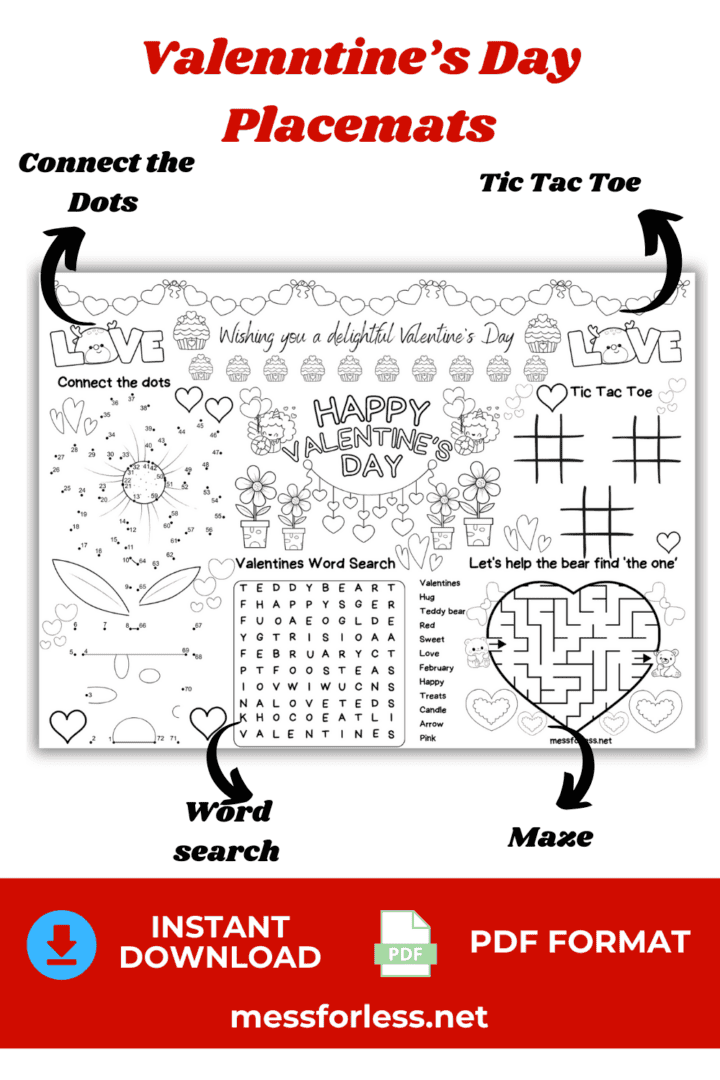 Free Printable Valentine's Placemats - Mess for Less