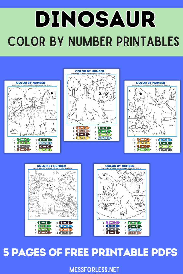 Dinosaur Color By Number Printables - Mess for Less