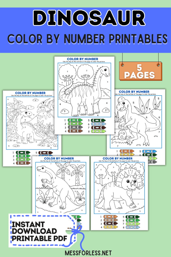 Dinosaur Color By Number Printables - Mess for Less