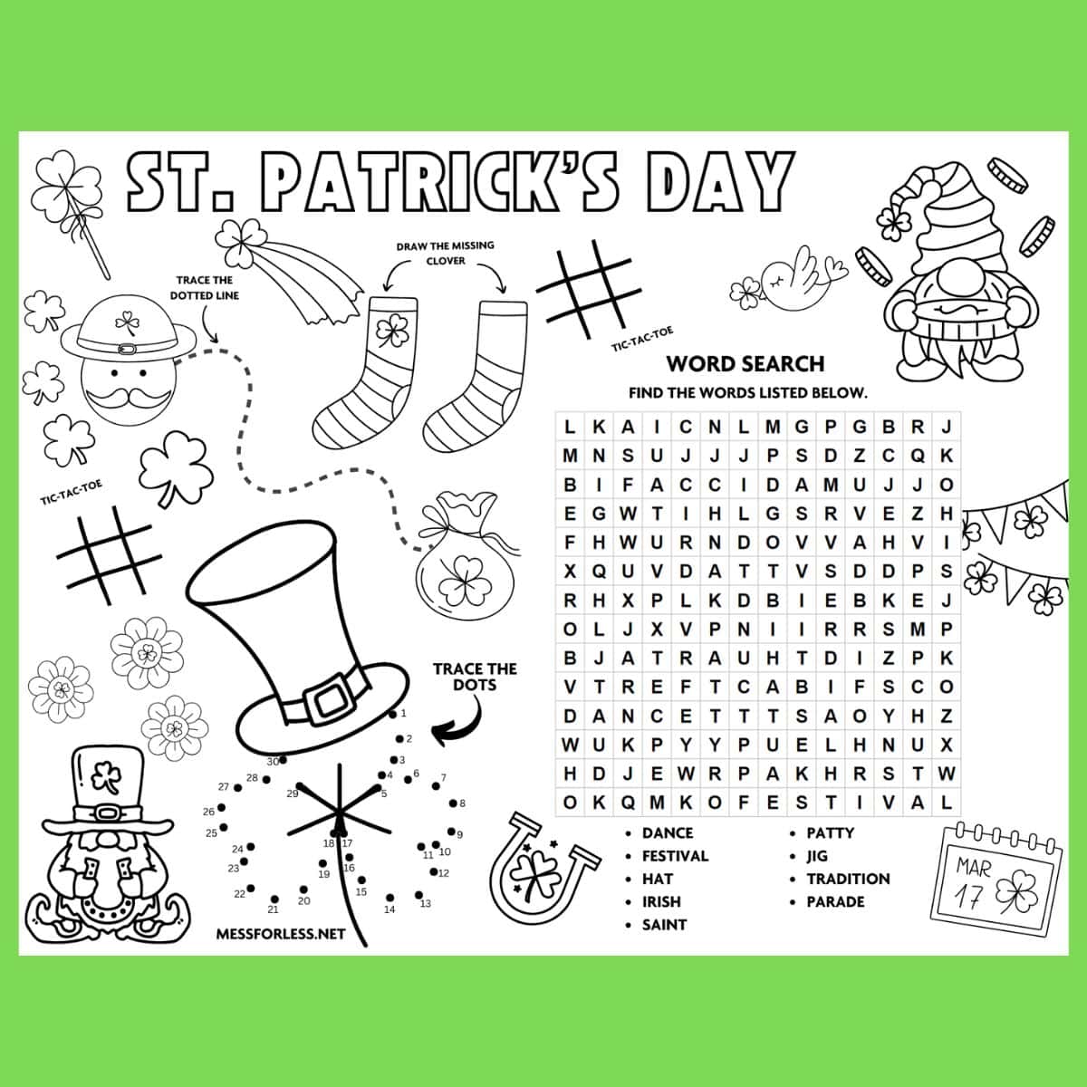 Free Printable St Patrick's Day Placemats - Mess for Less