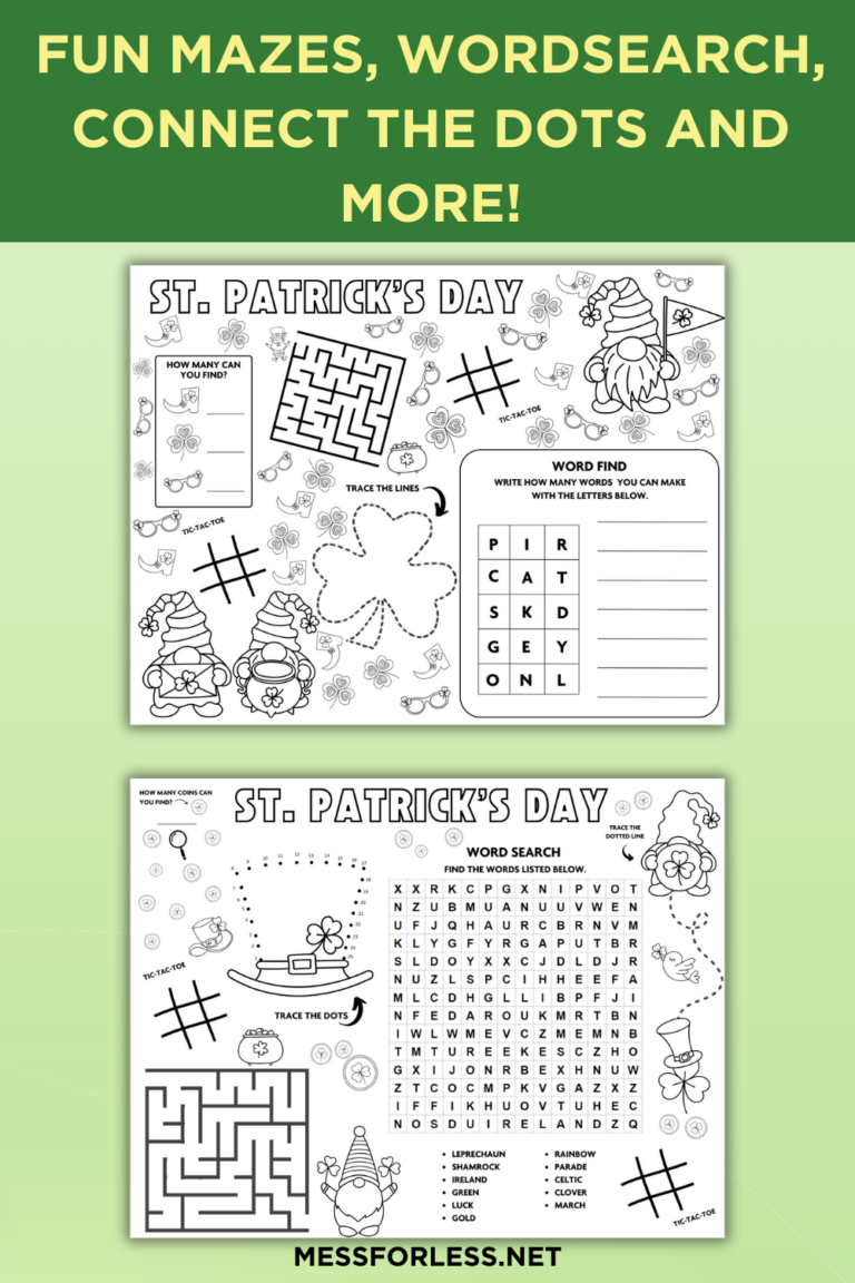 Free Printable St Patrick's Day Placemats - Mess for Less