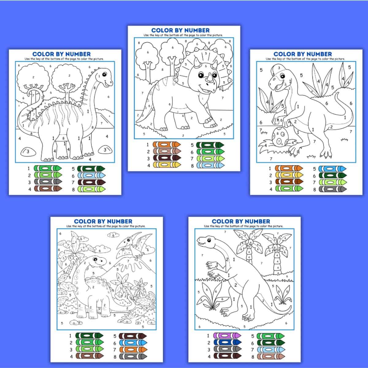 Dinosaur Color By Number Printables - Mess for Less