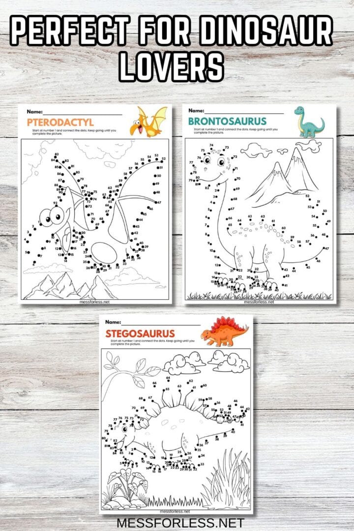 Dinosaur Dot to Dot Printables - Mess for Less