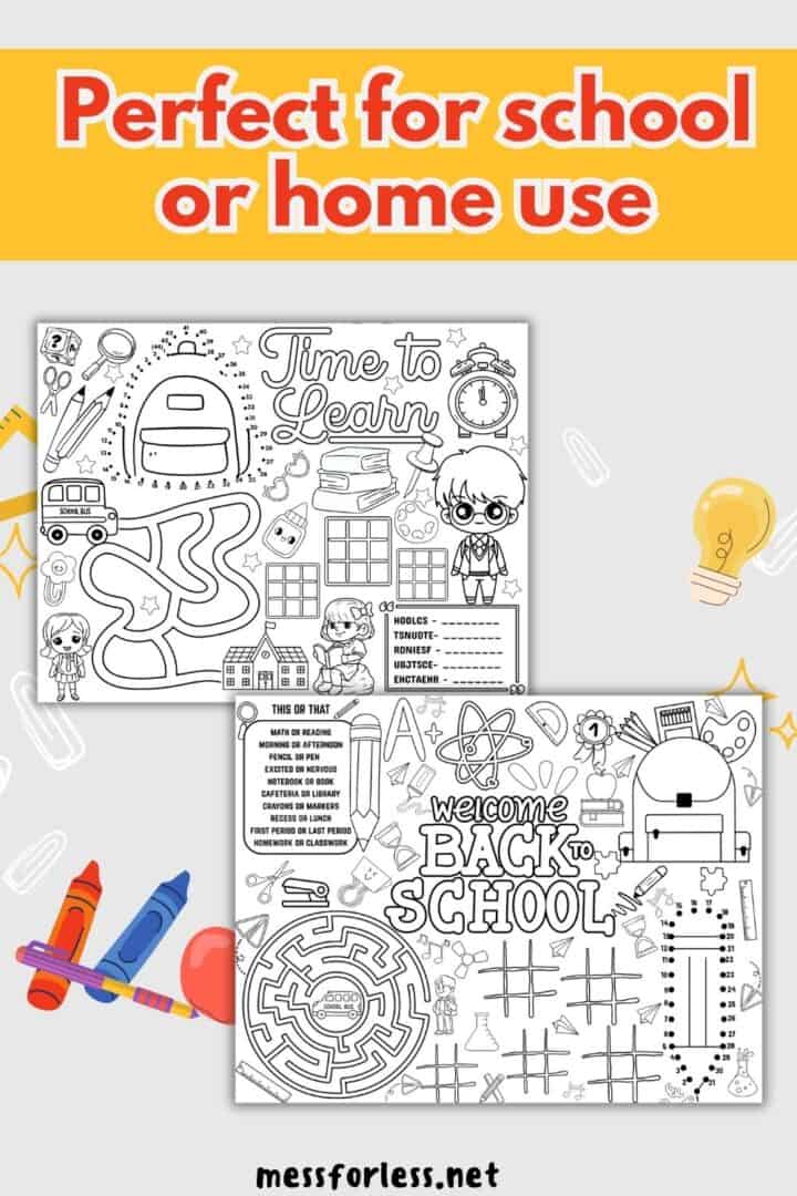 Free Printable Back to School Placemats - Mess for Less