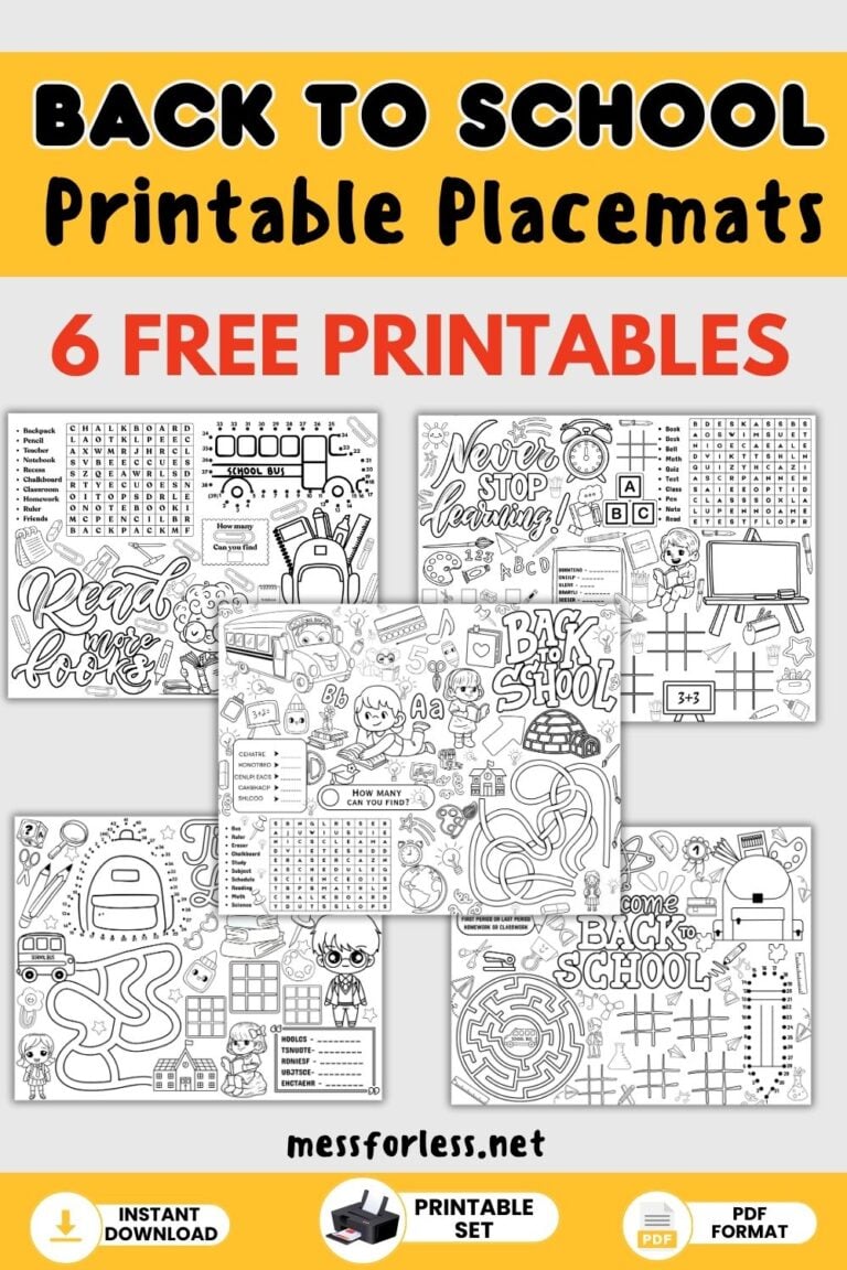 Free Printable Back to School Placemats - Mess for Less