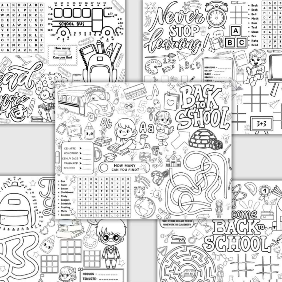 Free Printable Back to School Placemats - Mess for Less